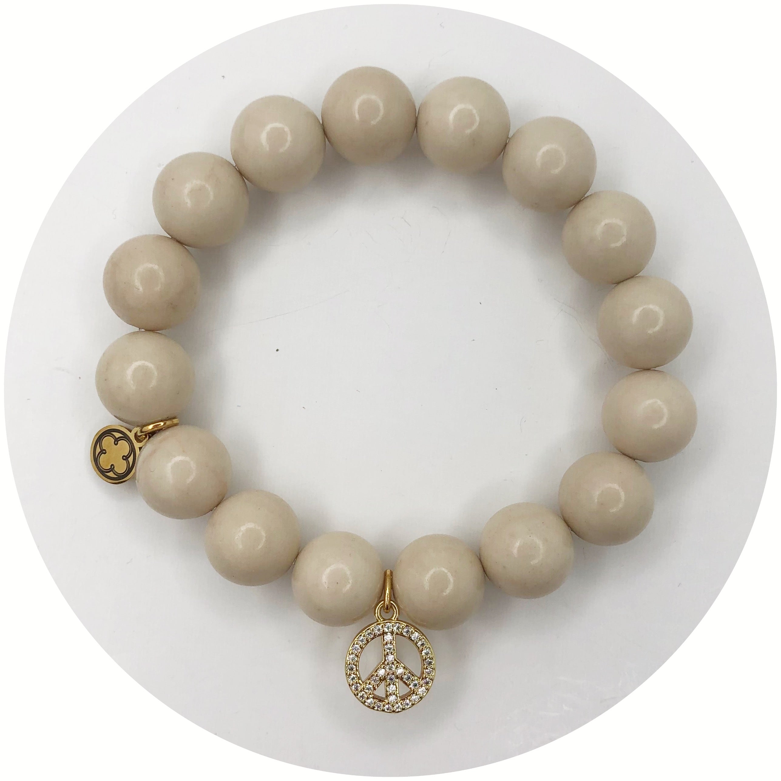 Beige Riverstone with Pavé Gold Peace Sign Pendant – Oriana Lamarca Designs