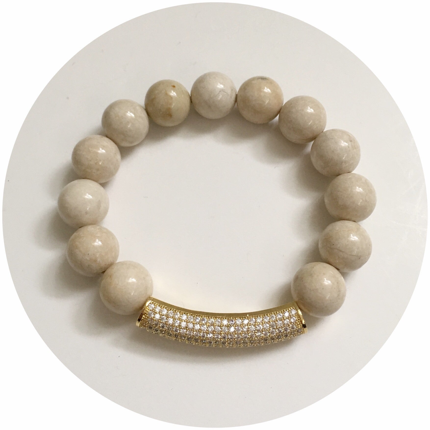Beige Riverstone with Gold Pavé XL Curved Bar – Oriana Lamarca Designs